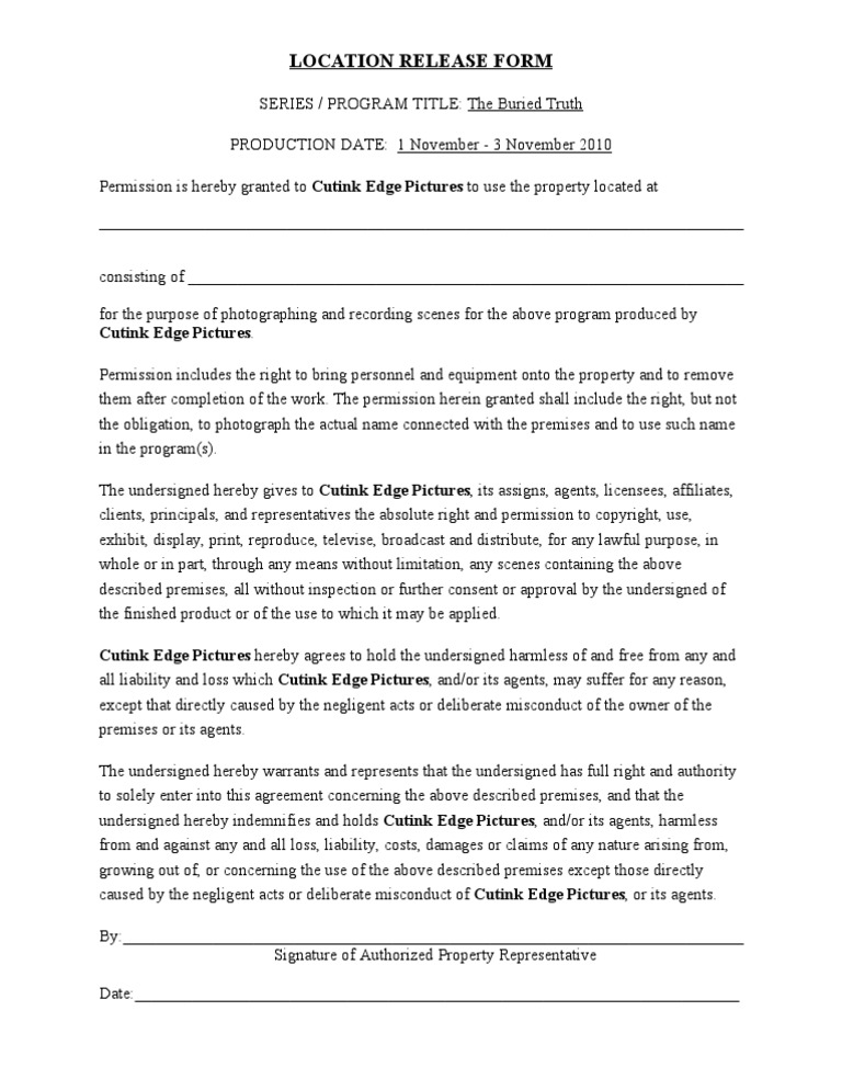 Location Release Form for Filming | PDF | Business Law | Civil Law ...