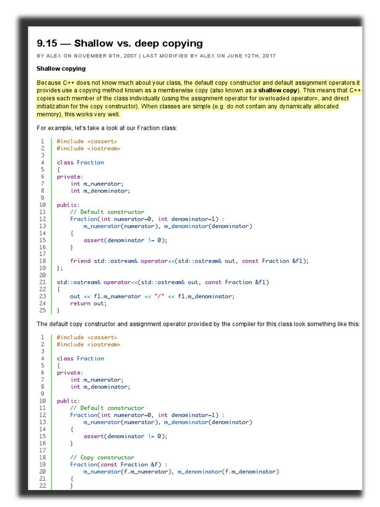Shallow Vs Deep Copying C++ | PDF | Constructor (Object Oriented ...