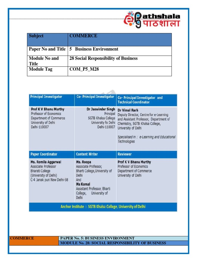 Subject Commerce: Commerce Paper No. 5: Business Environment Module No ...