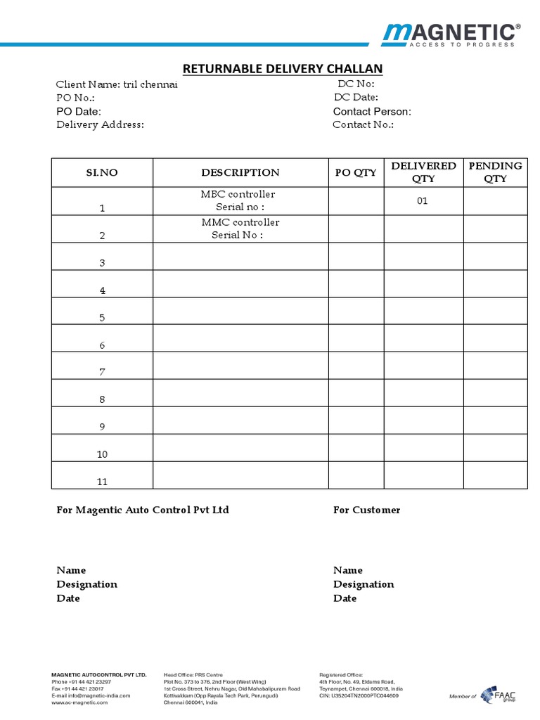 Returnable Delivery Challan | PDF