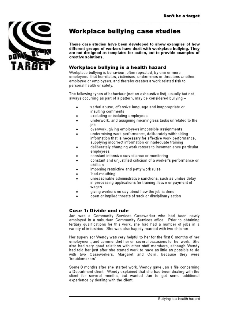 Workplace Bullying Case Studies | PDF | Workplace Bullying | Employment