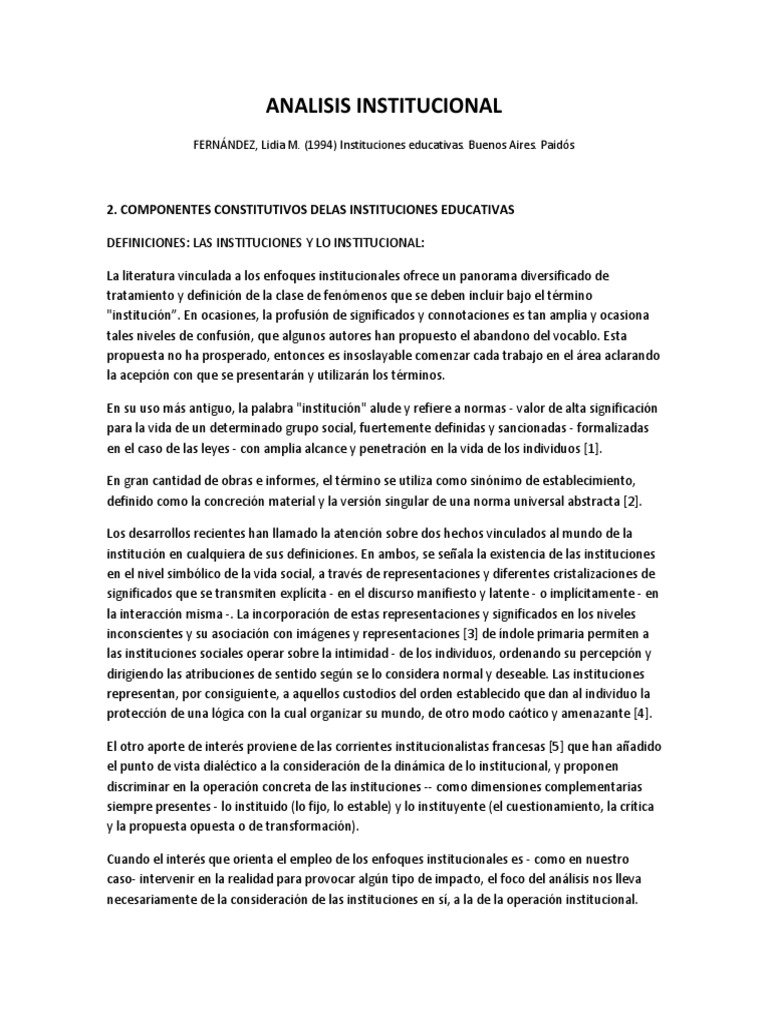 Analisis Institucional Lidia Fernandez | PDF | Institución | Conocimiento