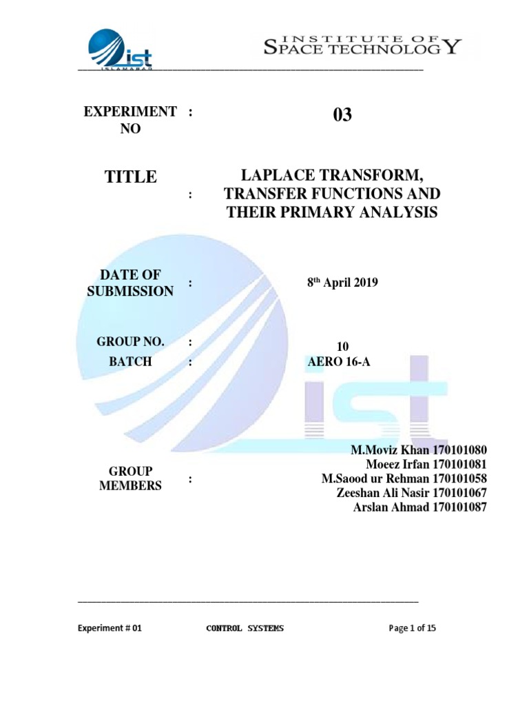 Analysis of Laplace Transforms, Transfer Functions, and Their Applications in Control Systems ...