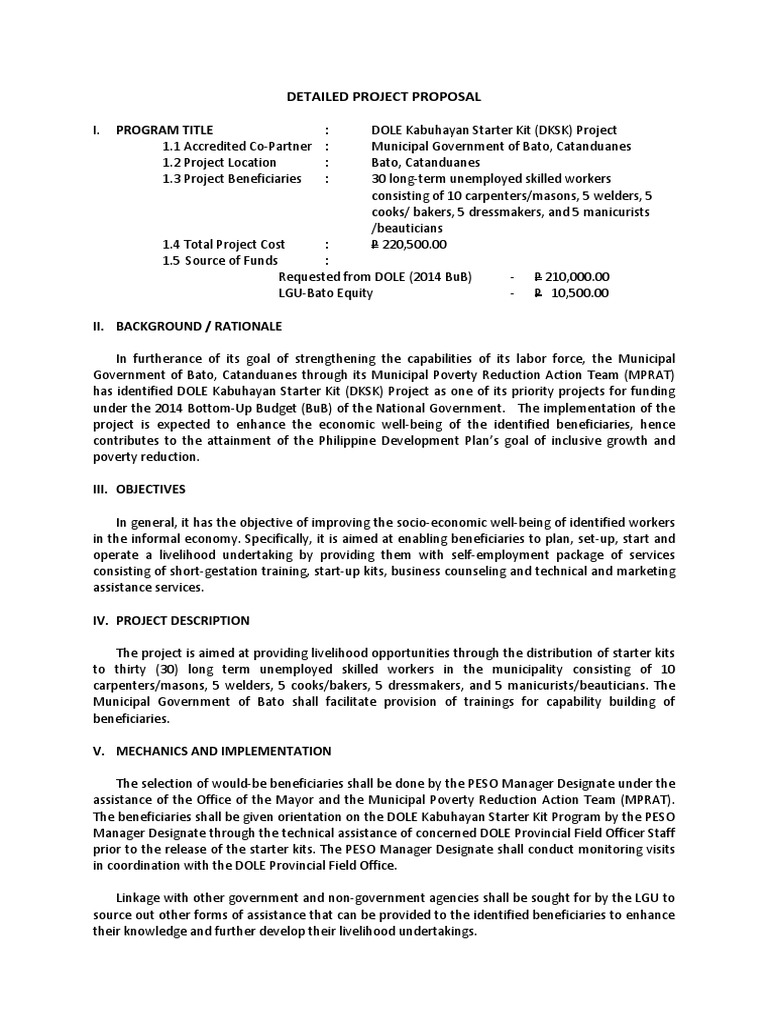 DOLE Kabuhayan Starter Kit Proposal | PDF | Unemployment Benefits ...