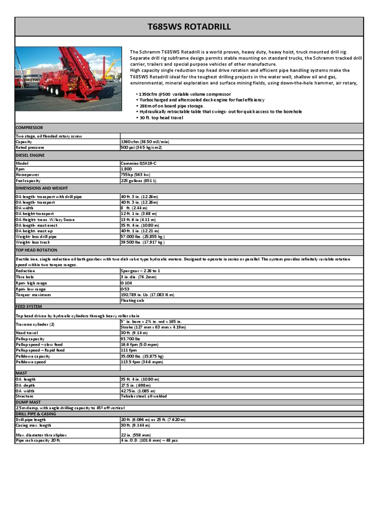 Schramm T685 DRILL PDF | PDF | Drilling Rig | Truck