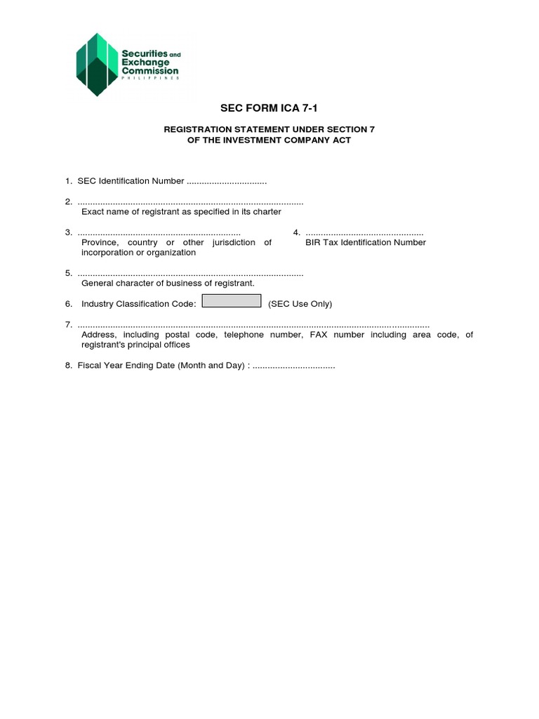 Sec Form Ica 7-1: Registration Statement Under Section 7 of The ...