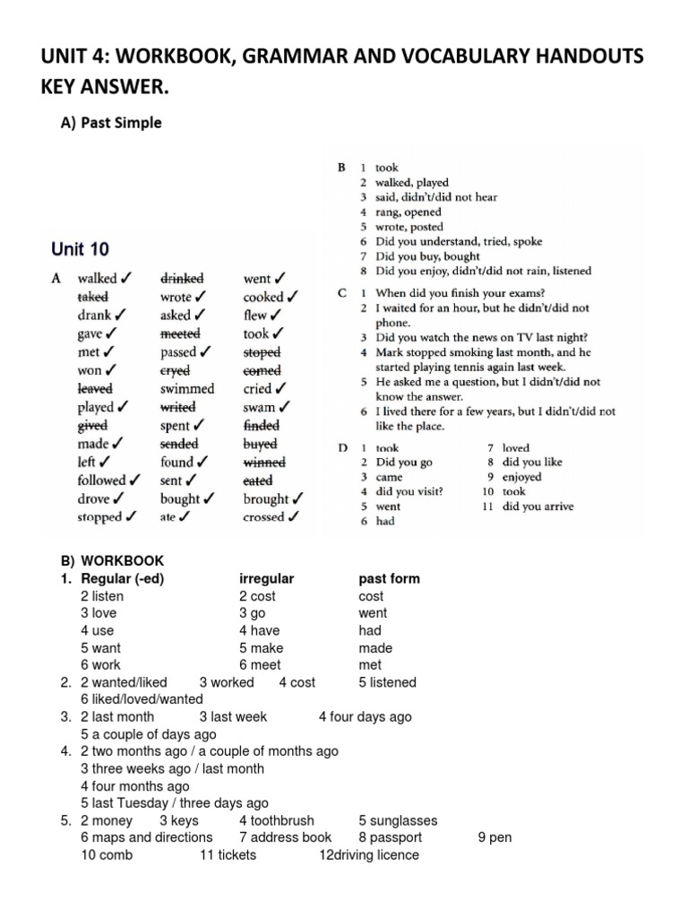 Unit 4 Workbook Answer Key | PDF