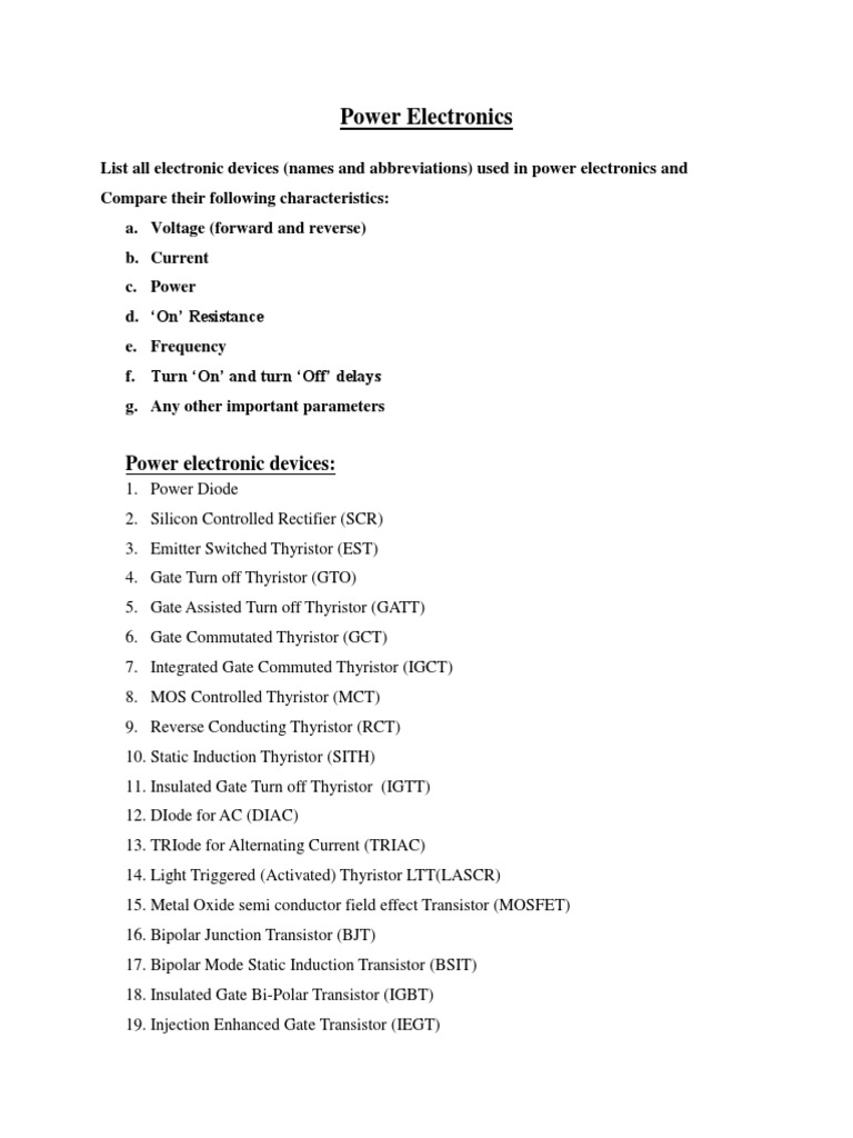 Electronic Devices Used in Power Electronics Characteristics Comparison ...