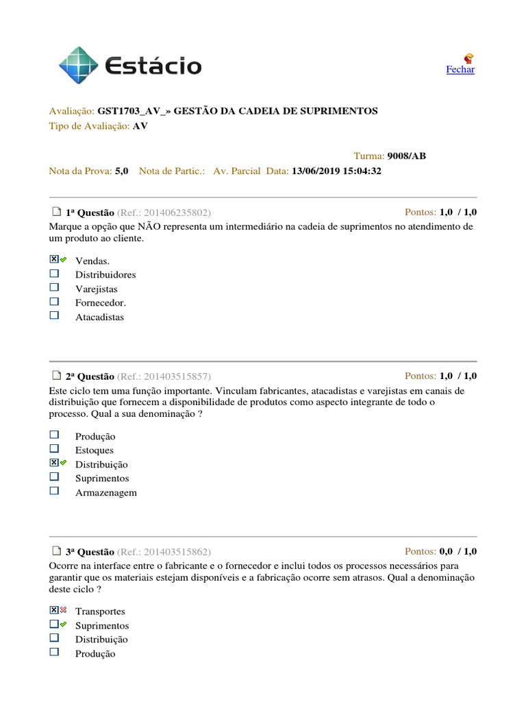 Prova EAD ESTACIO - GESTÃO DA CADEIA DE SUPRIMENTOS 2019 | PDF | Cadeia ... Prova EAD ESTACIO - GESTÃO DA CADEIA DE SUPRIMENTOS 2019 | PDF | Cadeia ...