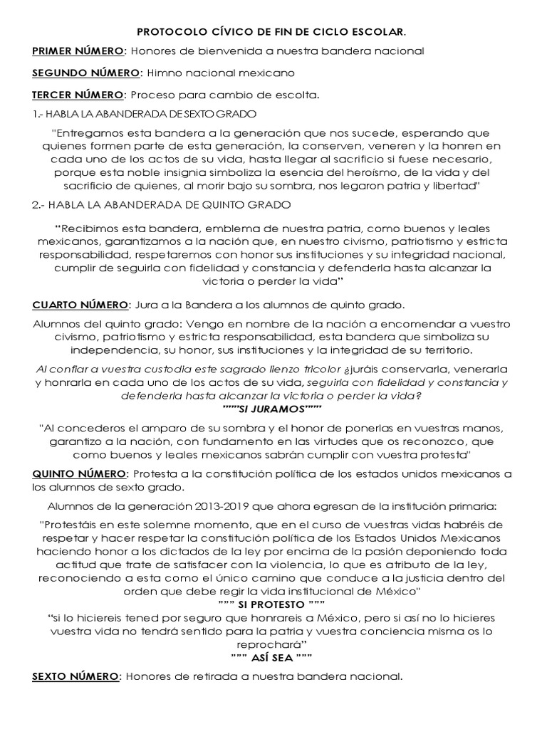 01 Protocolo Cívico de Fin de Ciclo Escolar Actualizado | PDF | México