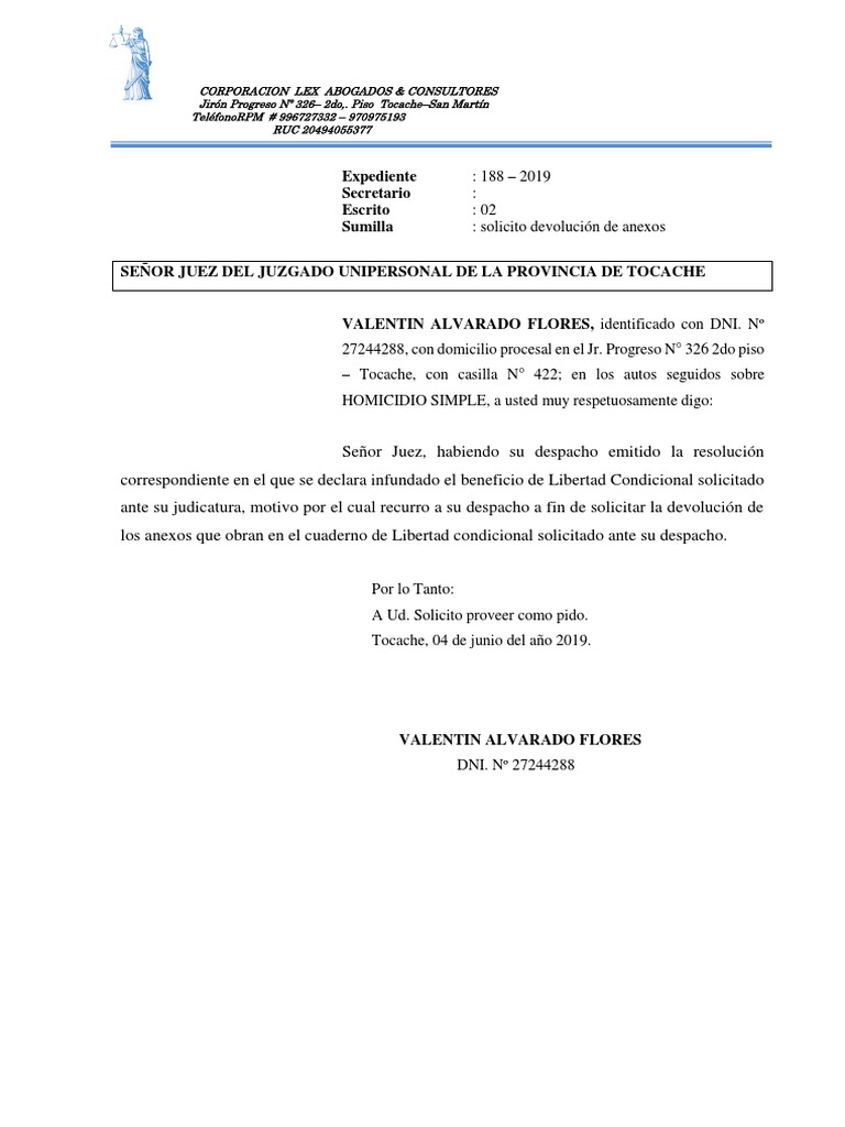 Solicito Devolucion de Anexos | PDF