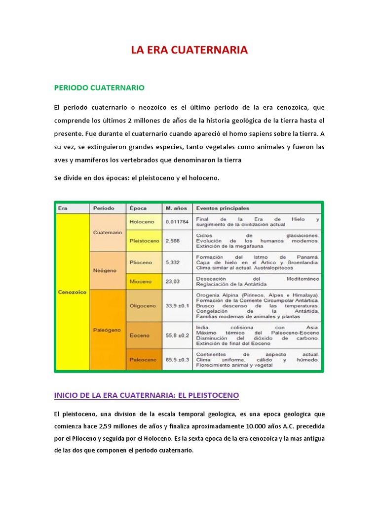 La evolución de la Tierra y la vida durante la era Cuaternaria | PDF ...