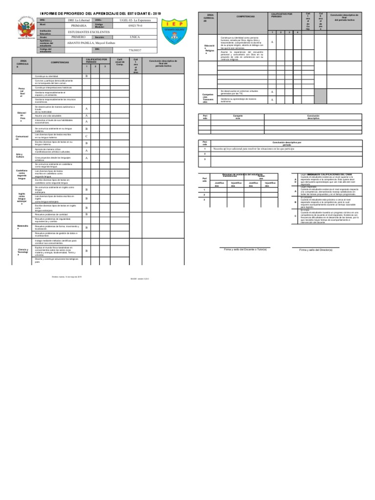 Formato Libretas de Notas 2019 | PDF | Segundo lenguaje | Universo