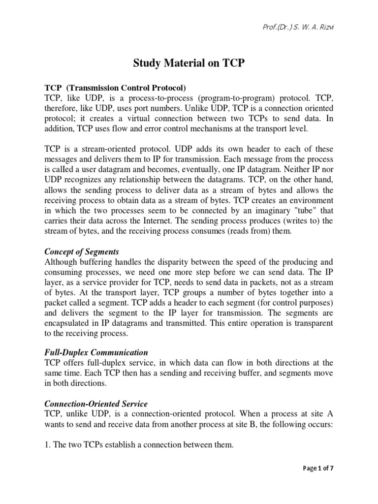 TCP Study Material | PDF | Transmission Control Protocol | Internet ...
