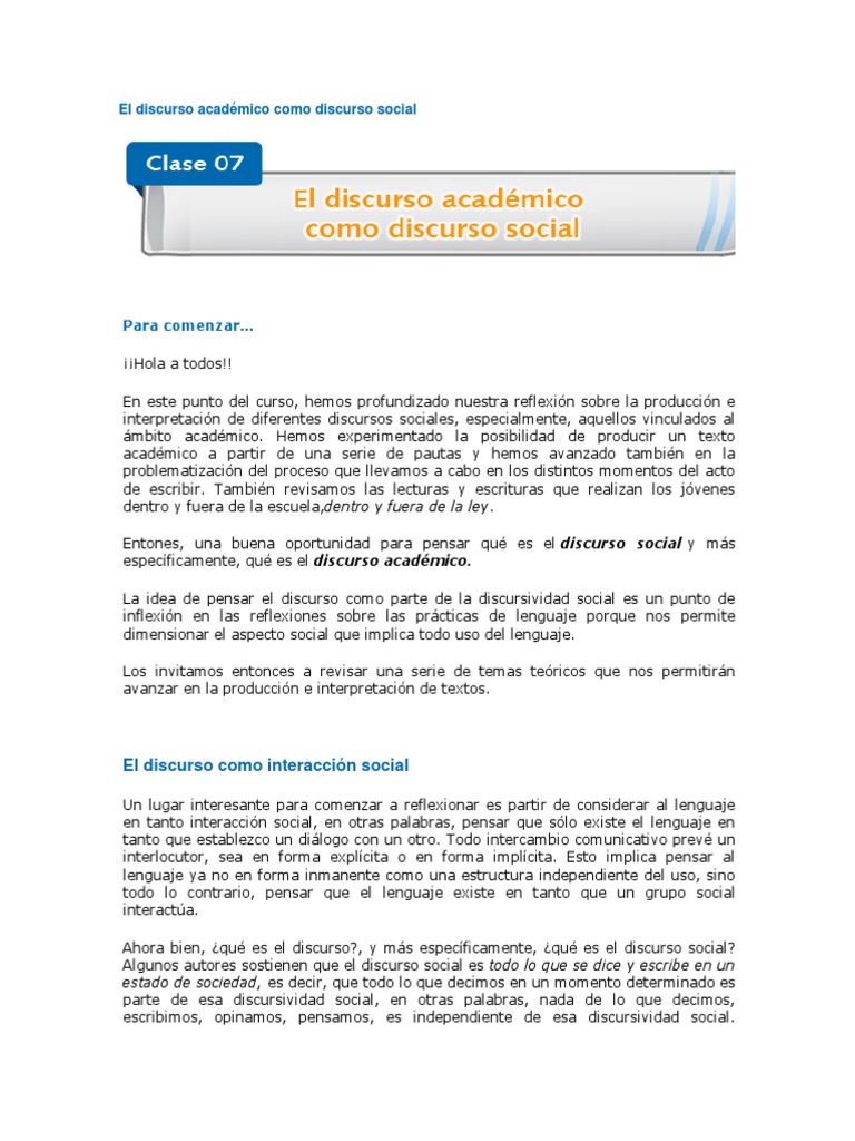 Clase 07 - El Discurso Académico Como Discurso Social | Sociedad ...