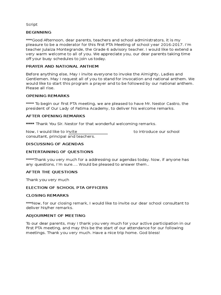 Script Pta Meeting | PDF