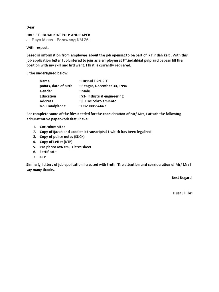 Contoh Lamaran Kerja | PDF