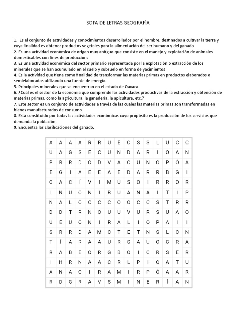 Sopa de Letras Geografía | PDF | Materia prima | Economias
