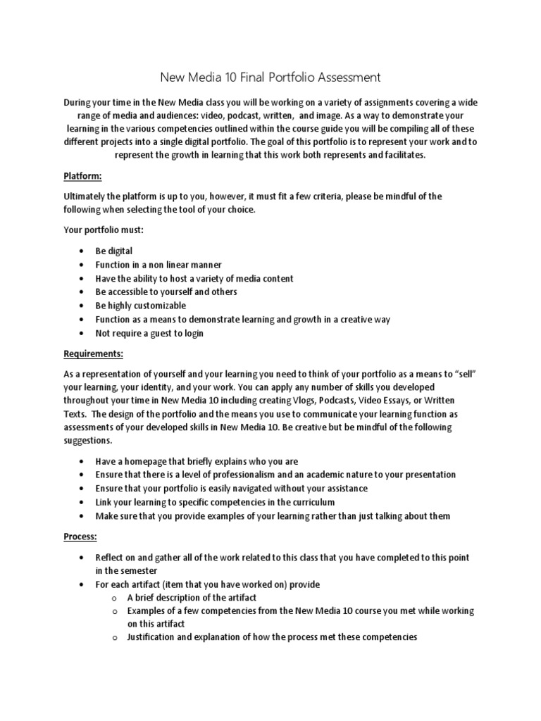 New Media 10 Final Portfolio Assessment | PDF | New Media | Learning