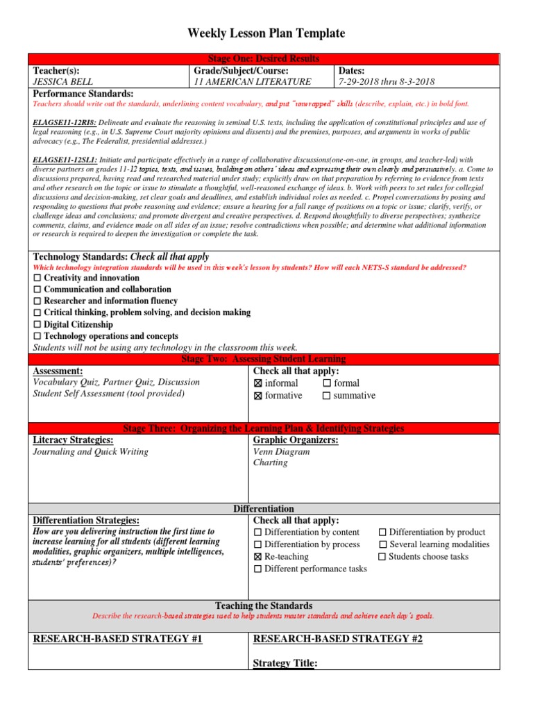2018 Lesson Plans Week 1 | PDF | Reading Comprehension | Lesson Plan