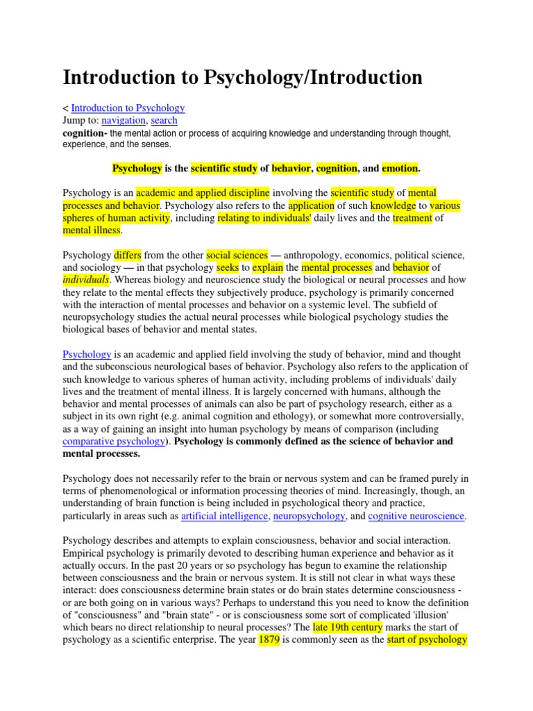 Introduction to Psychology Concepts | PDF | Psychology | Mind