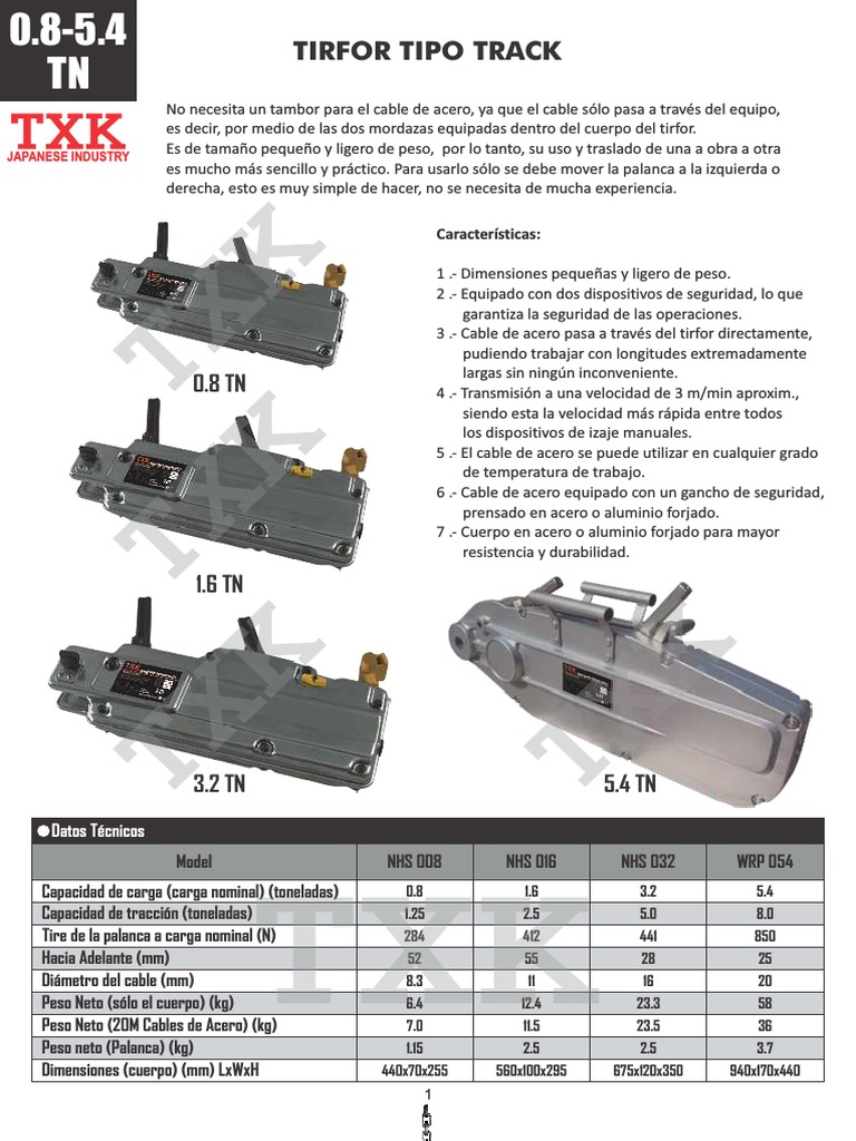 Ficha Tirfor Tipo Track TXK | PDF | Acero | Naturaleza
