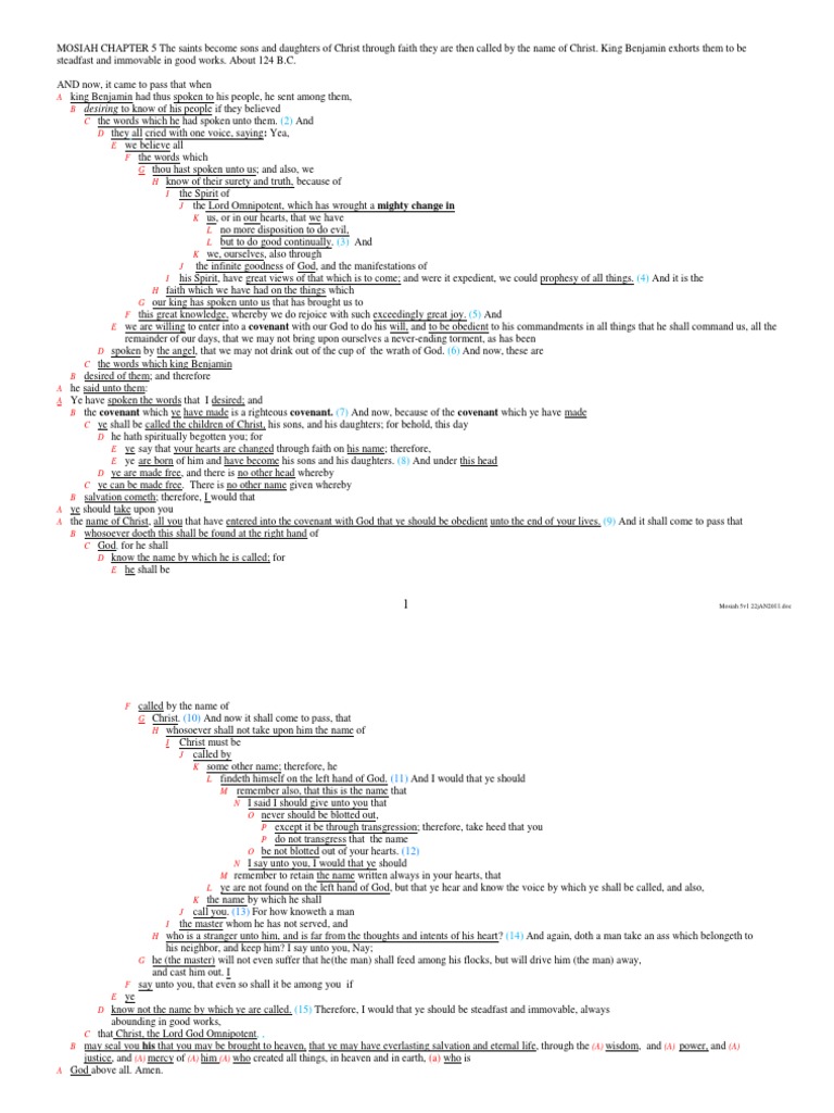 Chiasmus in Mosiah 5 | Good Works | Book Of Mormon