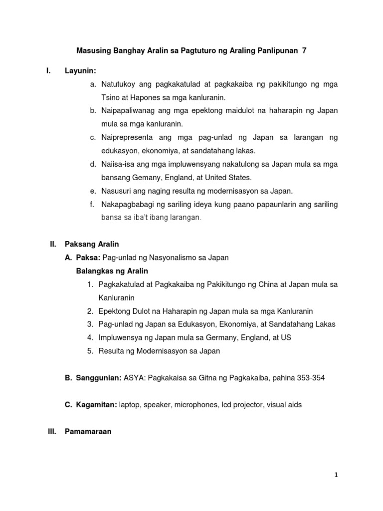 Aral Pan Lesson Plan | PDF