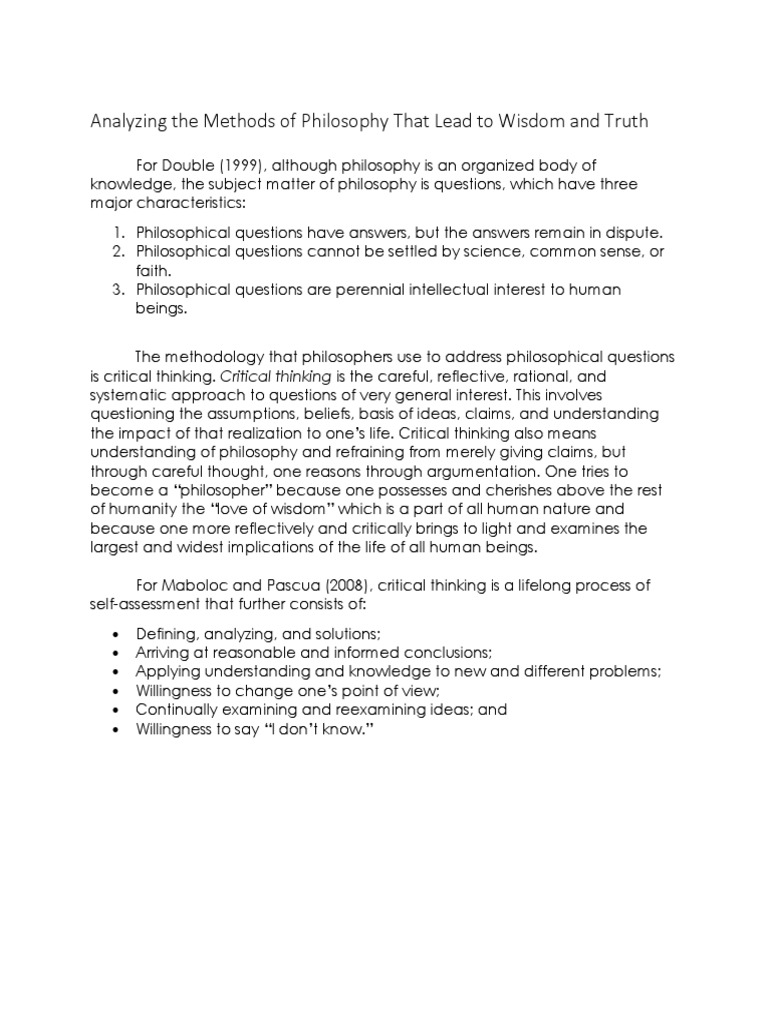 Methods of Philosophy for Wisdom and Truth | PDF | Social Science ...