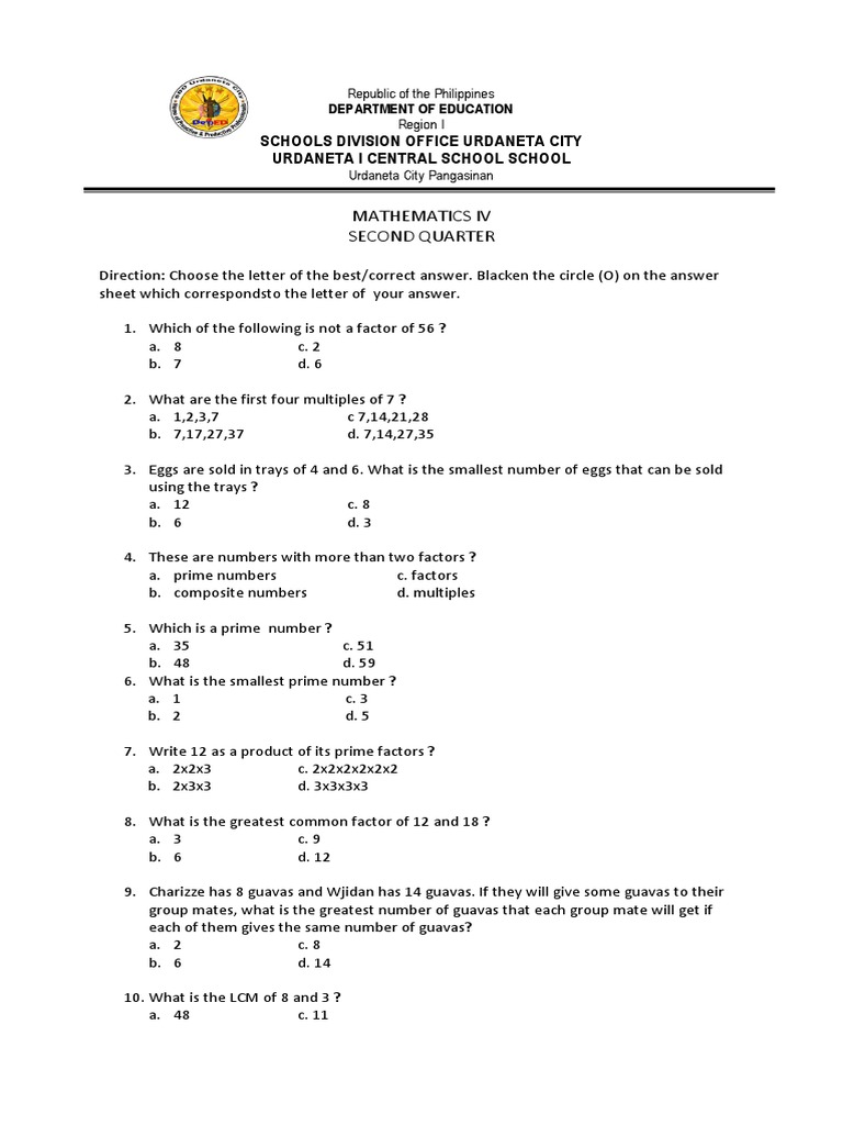 Math 2nd Quarter With Tos & Key Ans | PDF | Fraction (Mathematics ...