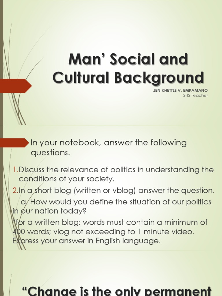 Man' Social and Cultural Background | PDF | Etiquette | Society