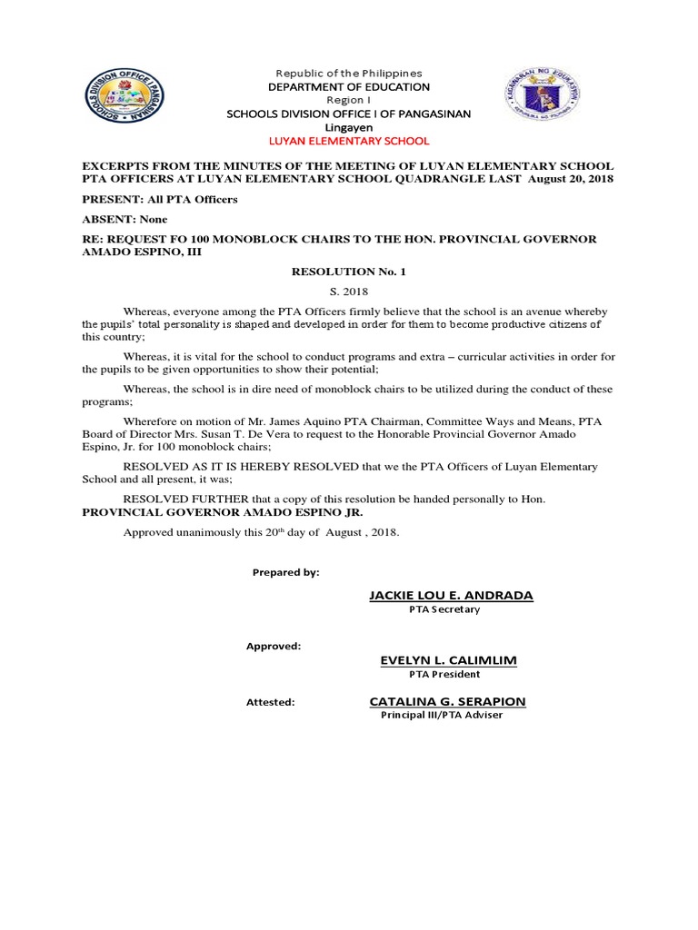 Resolution Requesting Monoblock Chairs | PDF | Government