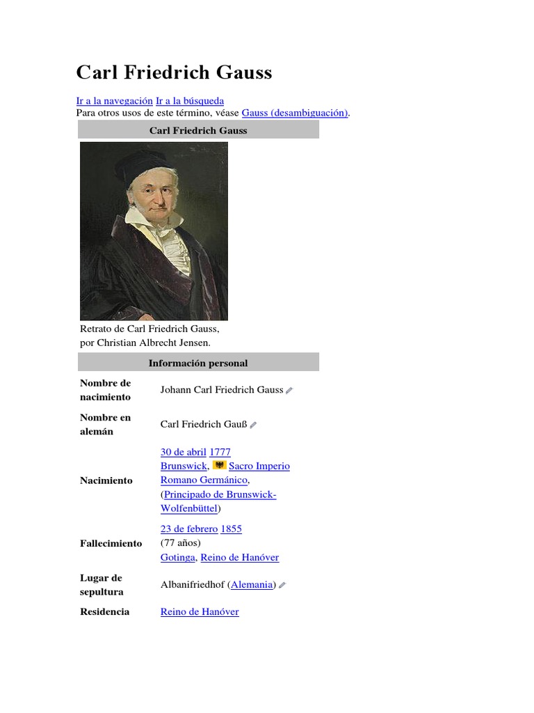 Biografía de Carl Friedrich Gauss | PDF | Enseñanza de matemática | Science