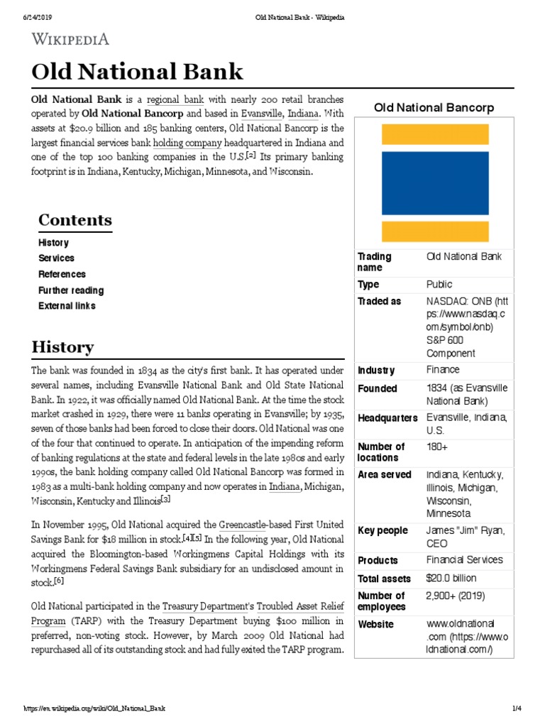 Old National Bank - Wikipedia | PDF | Financial Services | Banking