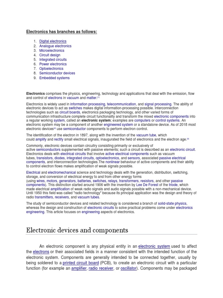 Electronics Has Branches As Follows | PDF | Electronic Component ...