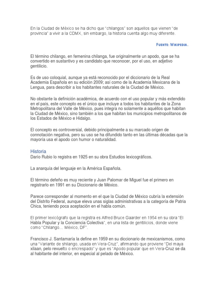 Que Significa Chilango | PDF | Ciudad de México | Lexicología