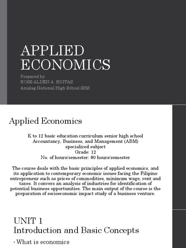 APPLIED ECON Unit 1 Basic Concepts | PDF | Factors Of Production ...