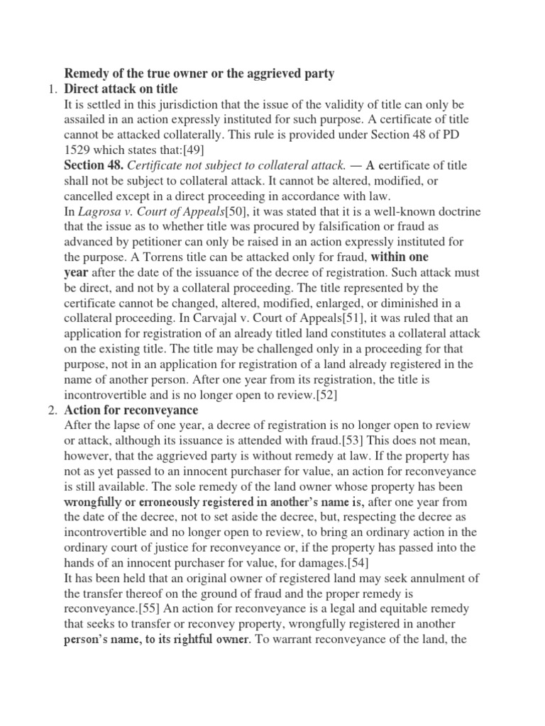 Remedy of The True Owner or The Aggrieved Party | PDF | Title (Property ...