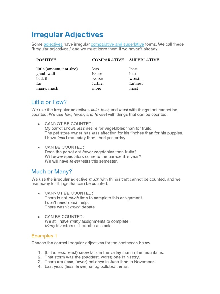Irregular Adjectives | PDF | Adjective | Grammar