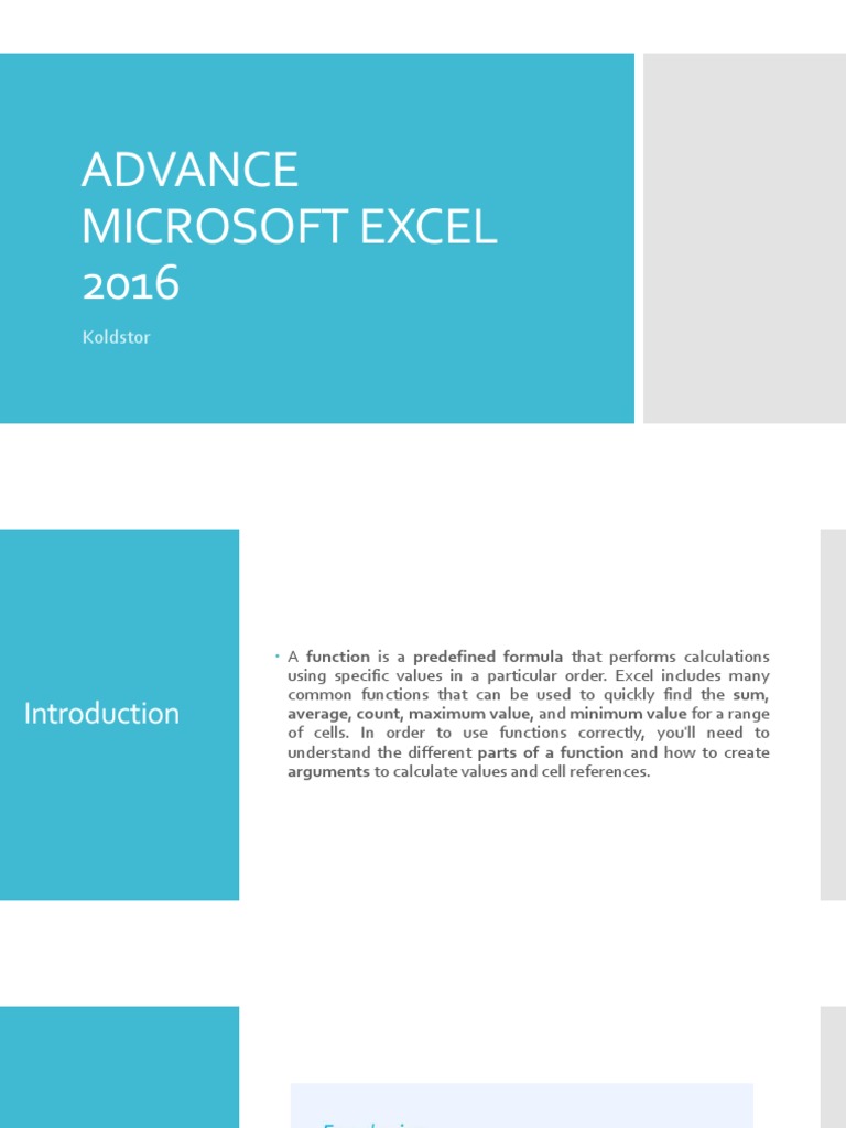 Advanced Excel 2016 Functions Guide | PDF | Microsoft Excel | Average