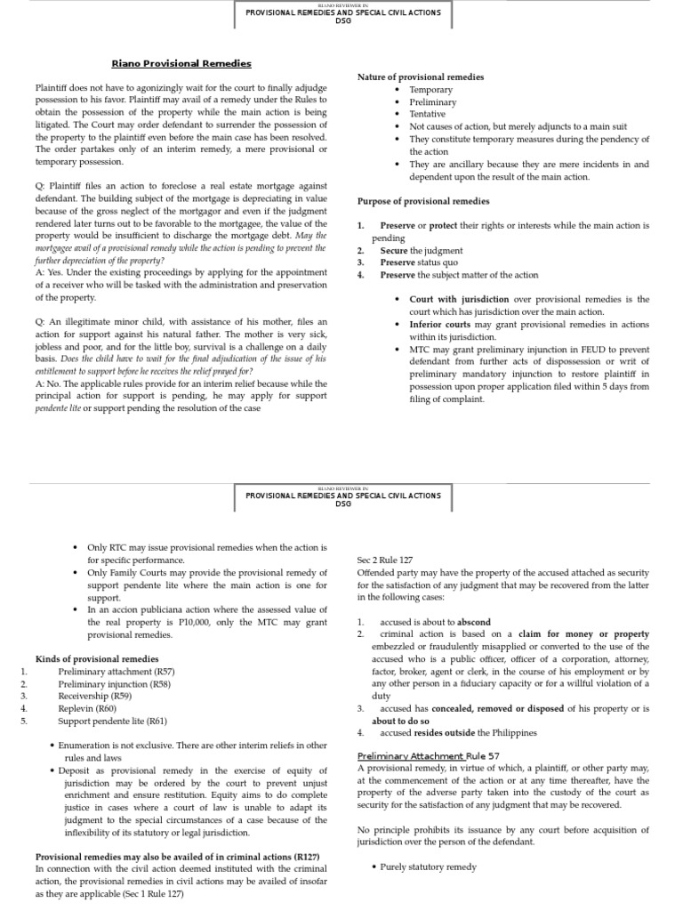 Riano Provisional Remedies PDF | PDF | Mortgage Law | Equity (Law)