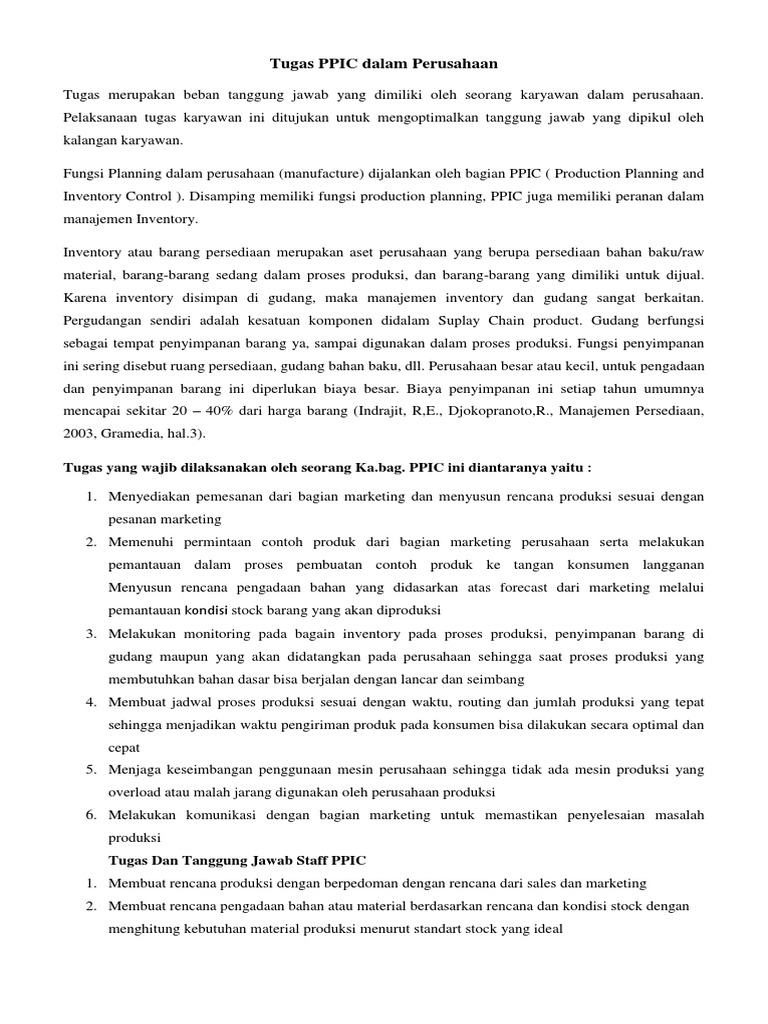 Tugas PPIC Dalam Perusahaan | PDF