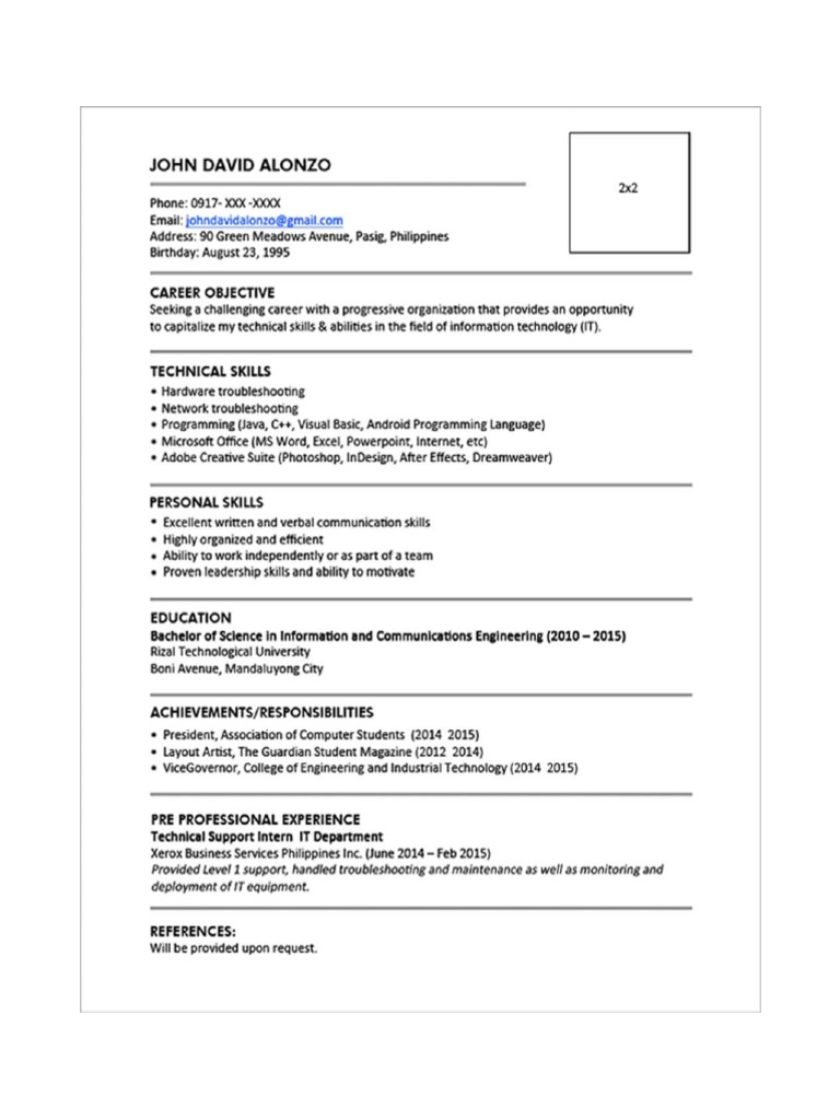 Sample Resume Format For Fresh Graduates Single Page 13 | PDF