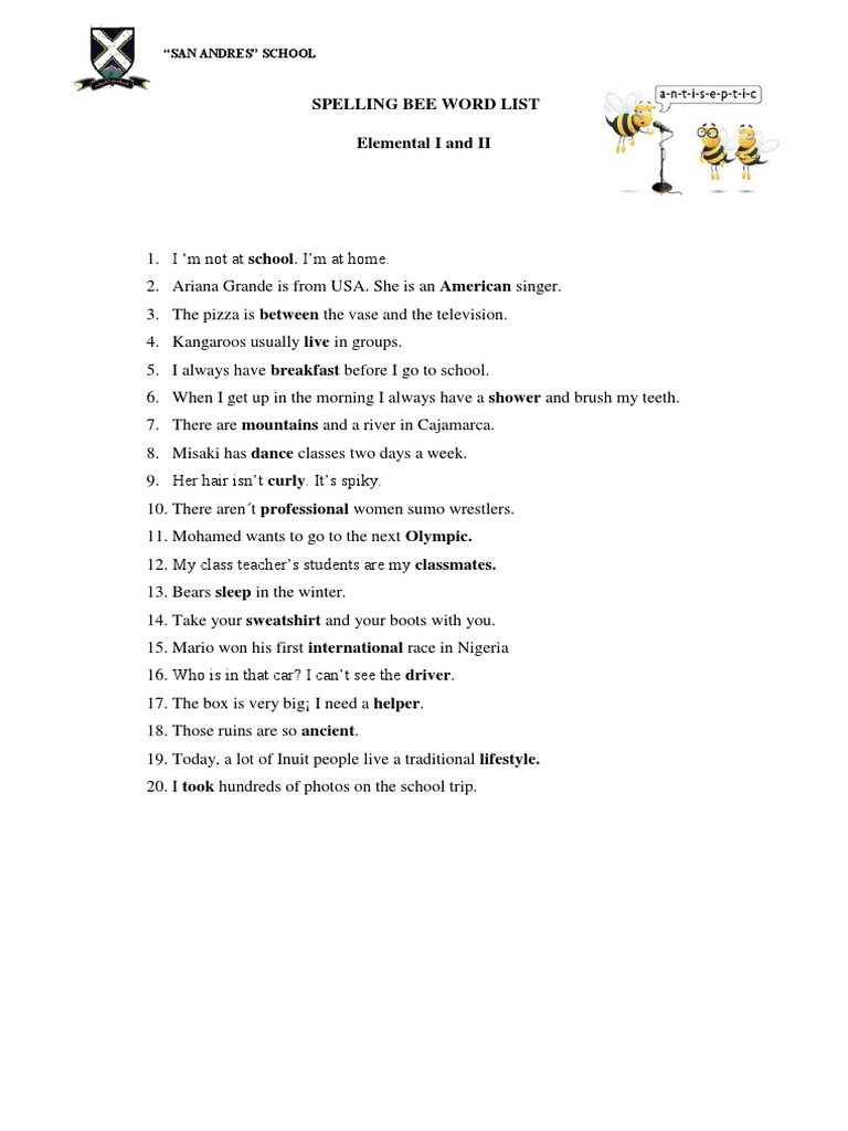 2nd Grade Spelling Bee Word List | PDF
