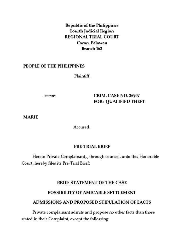 Pre Trial Brief | PDF