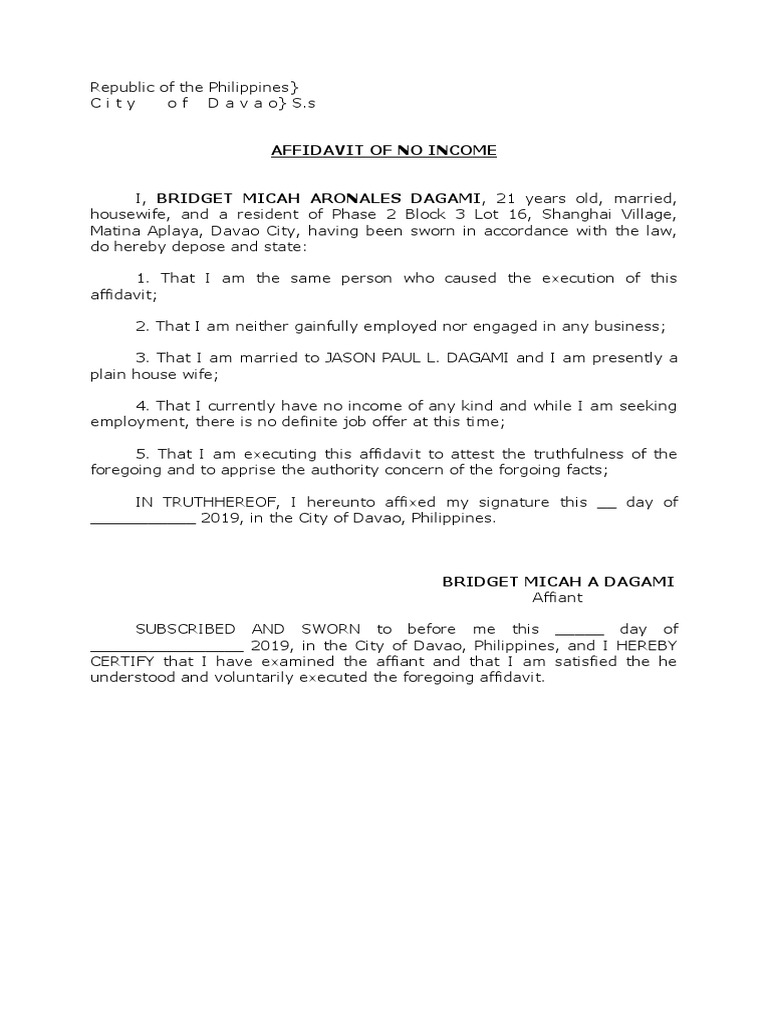 Affidavit of No Income | PDF