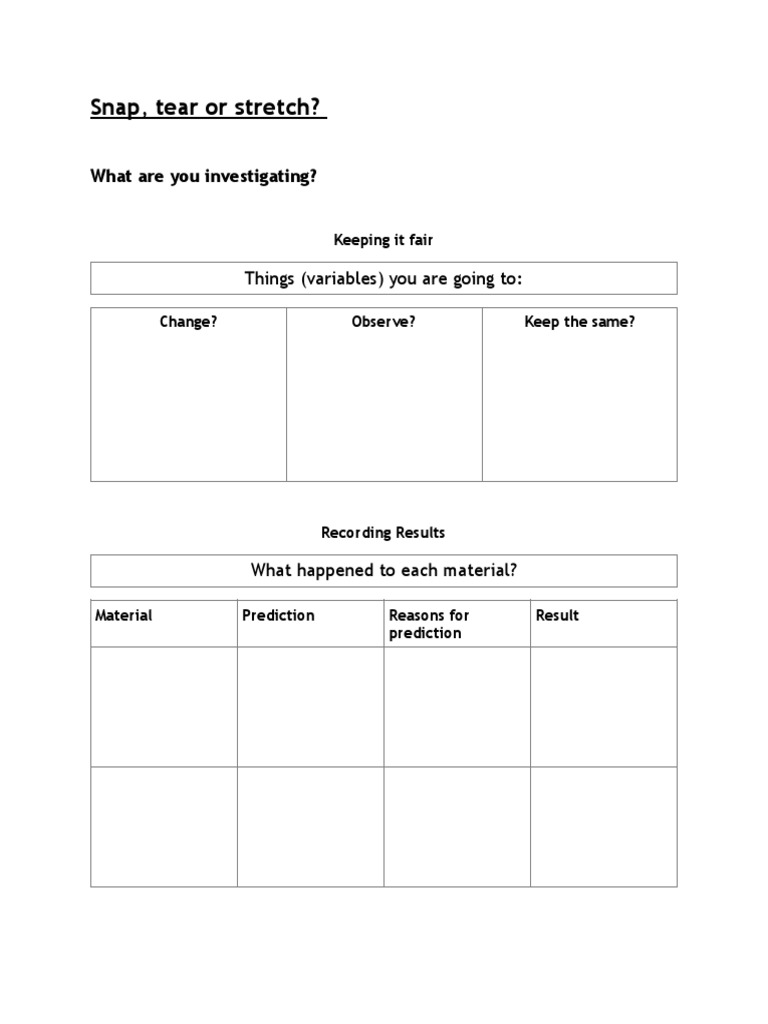 Snap Tear Investigation Worksheet | PDF