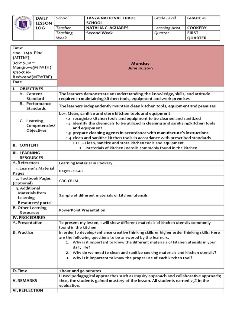 School Grade Level Teacher Learning Area Teaching Week Quarter | PDF ...