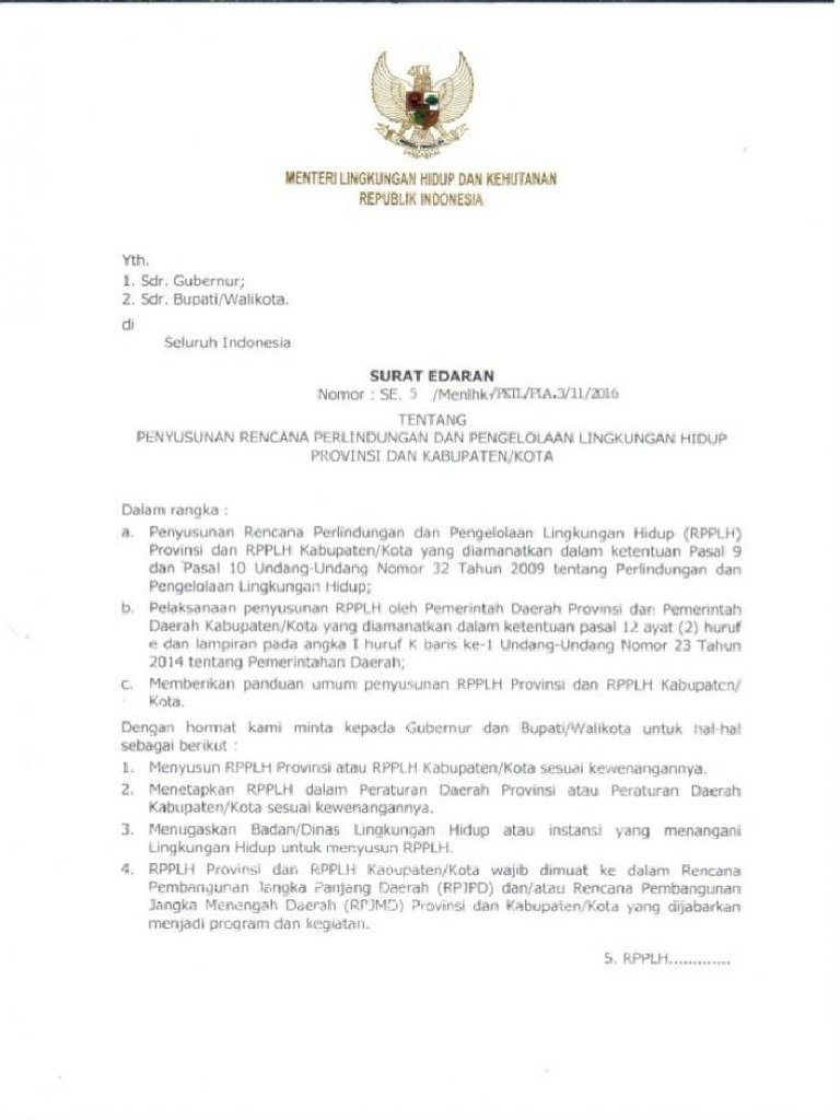 SE.5 - MENLHK - PKTL - PLA.3!11!2016 - Penyusunan RPPLH Daerah | PDF
