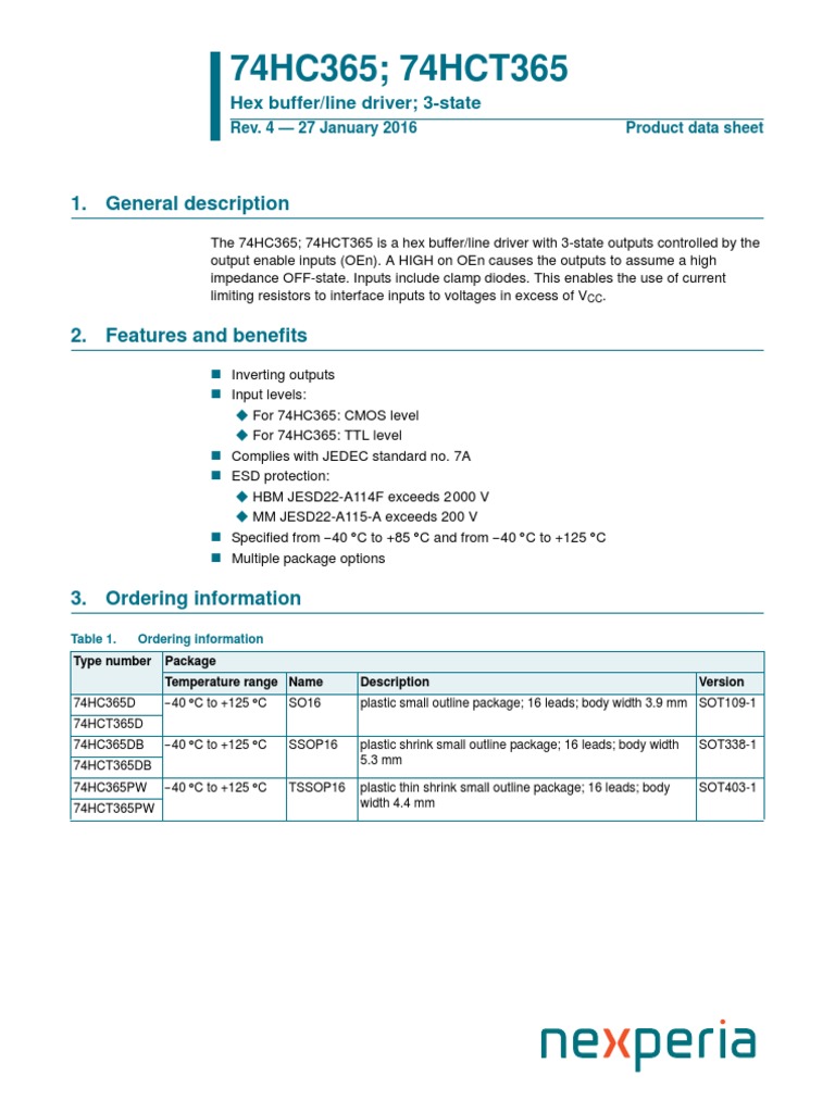 74HC365 74HCT365: 1. General Description | PDF | Electrical Components ...
